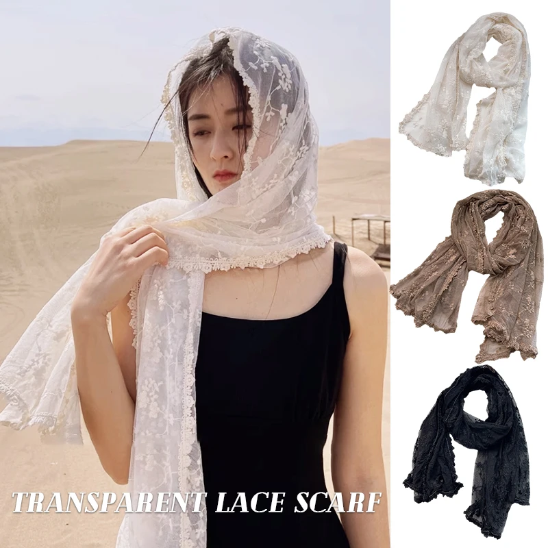 Versatile Vintage Hollow Lace Scarf Women's Shawl Scarf Transparent ...