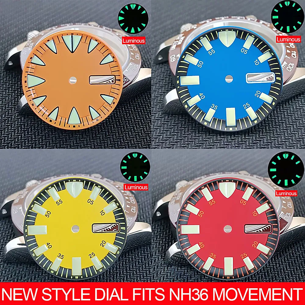 29MM Diameter Dual Calendar Watch Dial Green Luminous Dial for NH35 ...