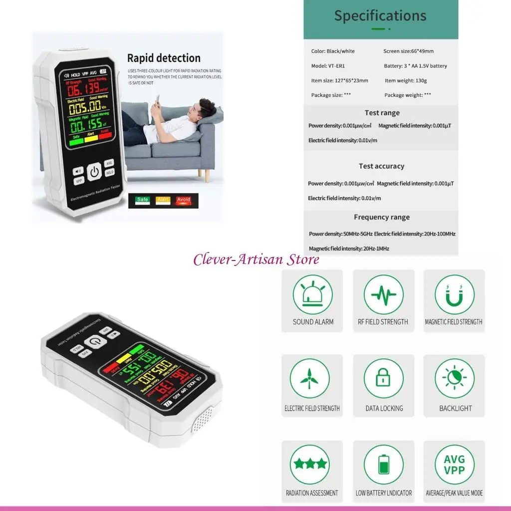E06B High Resolution Screen EMF Tester Convenient Detector with Sound ...