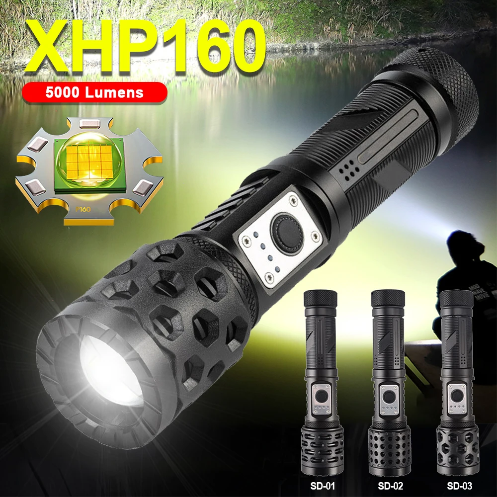 Led Torch Rechargeable Super Bright Xhp160 Led Flashlight Powerful ...