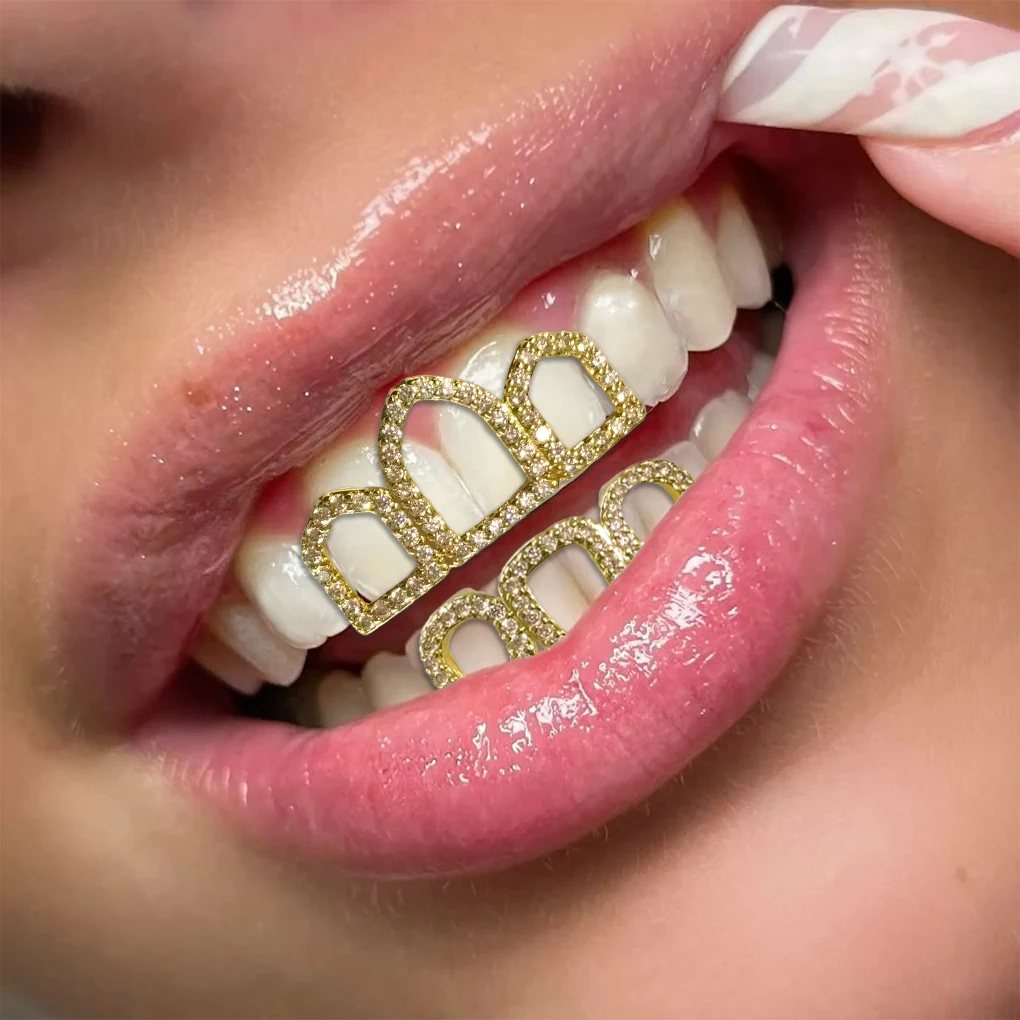 Hip-Hop Hollowed-Out Zircon Water Drop Teeth Accessory Hip-Hop ...