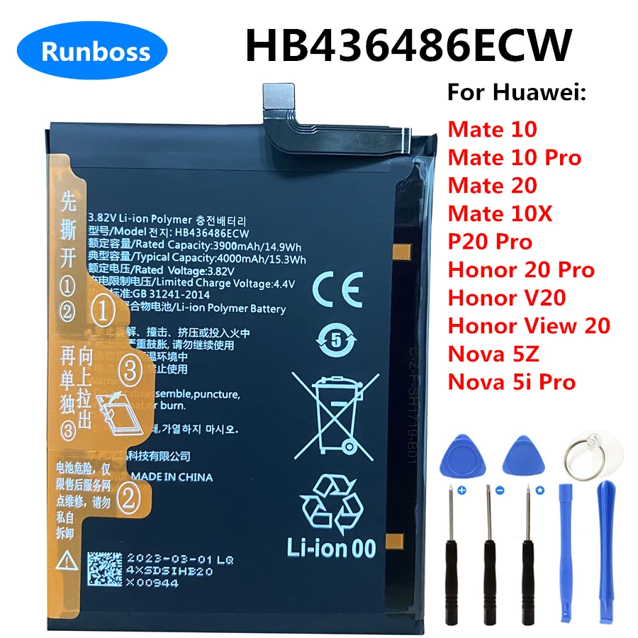 Huawei Mate 10 10Pro için orijinal HB436486ECW 4000mAh pil, Mate 20 ...