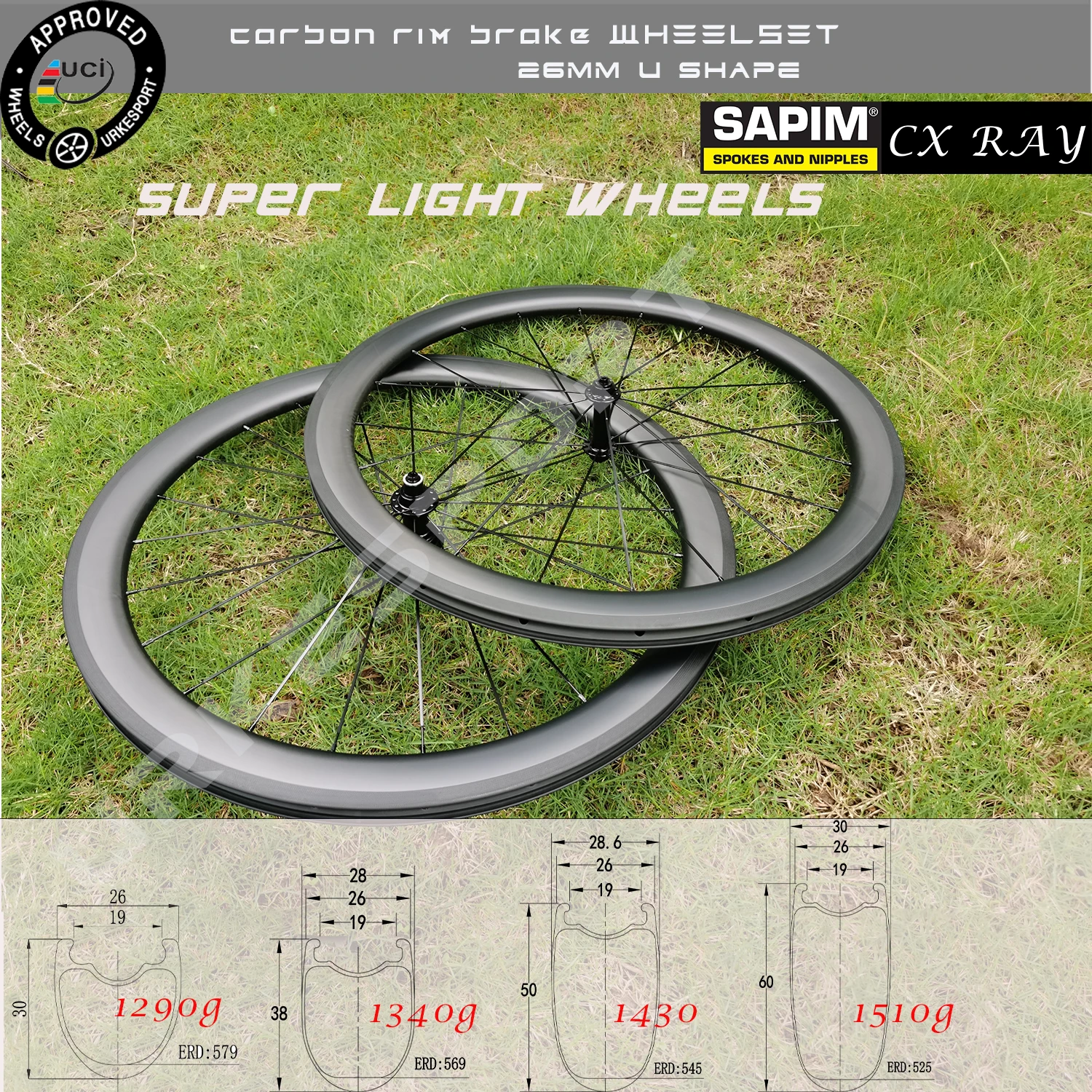 1290g-700c-Carbon-Road-Wheelset-Rim-Brake-26mm-Sapim-R13-UCI-Approved ...
