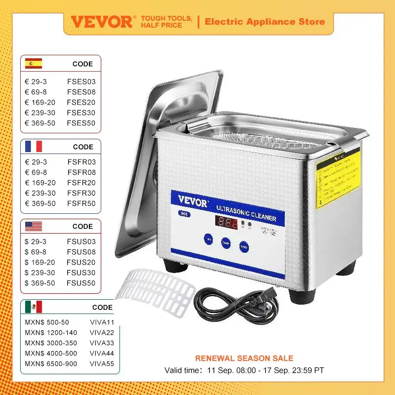 VEVOR-800ml-Ultrasonic-Cleaner-Portable-Washing-Machine-35W-Mini ...