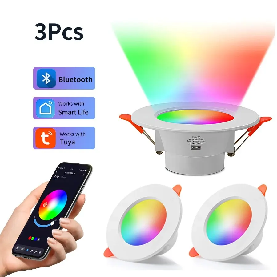 3pcs-Tuya-Bluetooth-Smart-Downlight-Full-Color-Dimming-3-Inch-Tuya ...