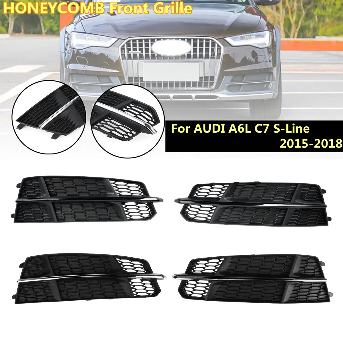 Pair-Front-Bumper-Fog-Light-Grille-Cover-4G0807681AN-Replacement-For ...