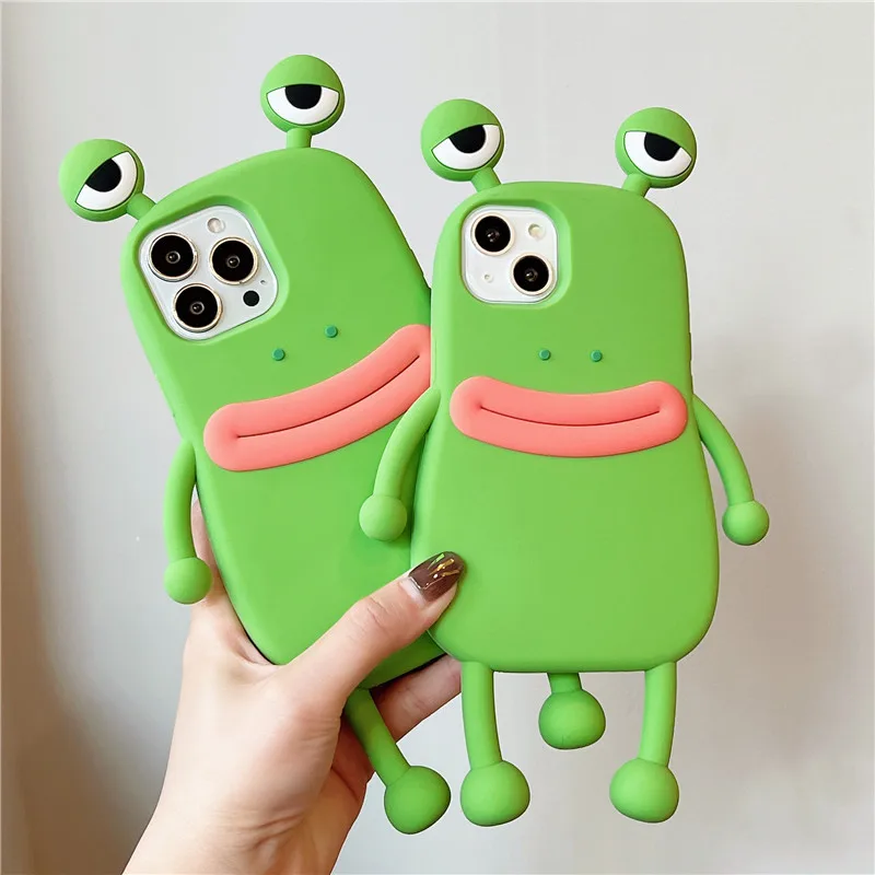 Cute-Cartoon-3D-Funny-Green-Frog-Phone-Case-For-iPhone-11-12-13Pro-Max ...