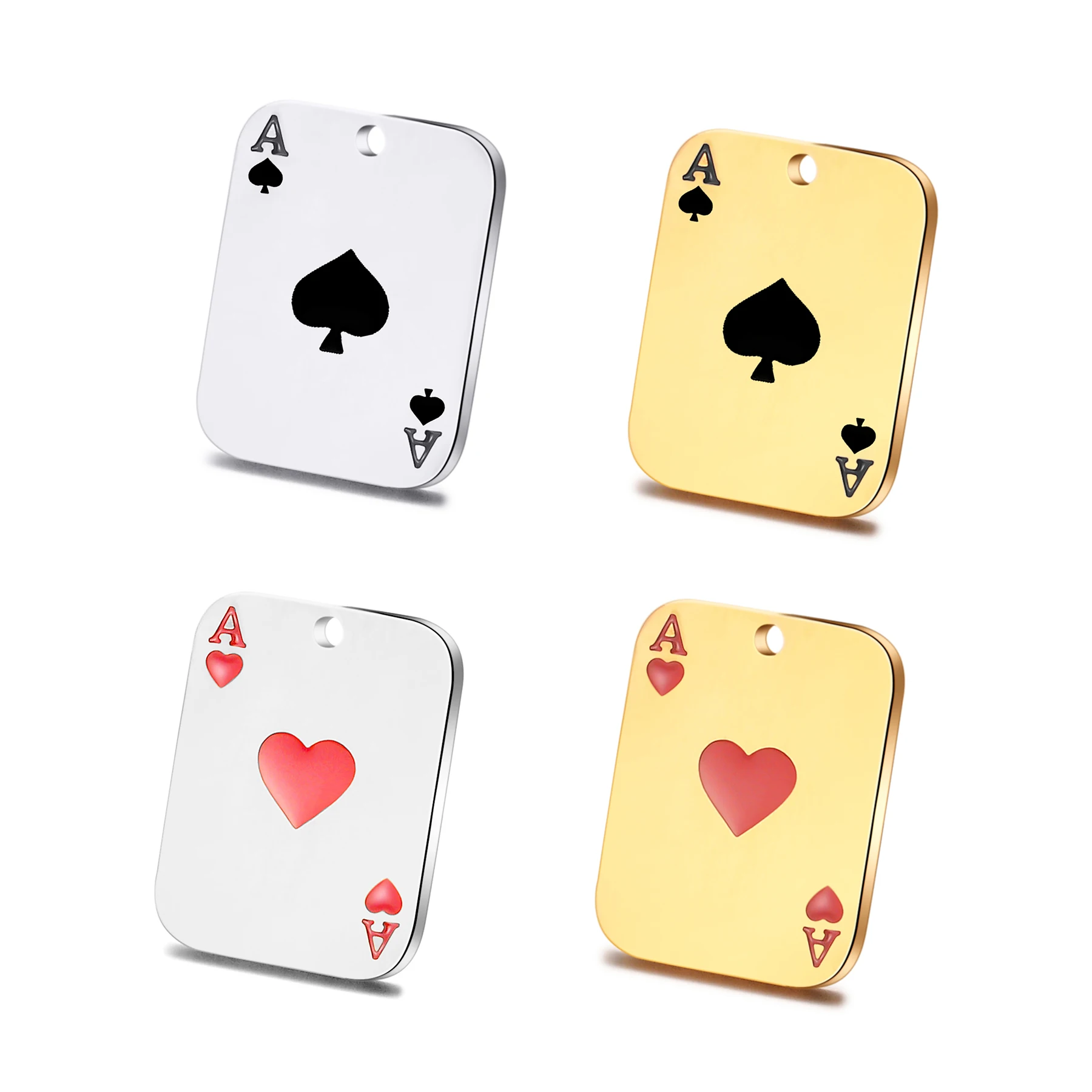 2Pcs Stainless Steel Playing Card Spades Ace Queen Charm Pendant Square ...
