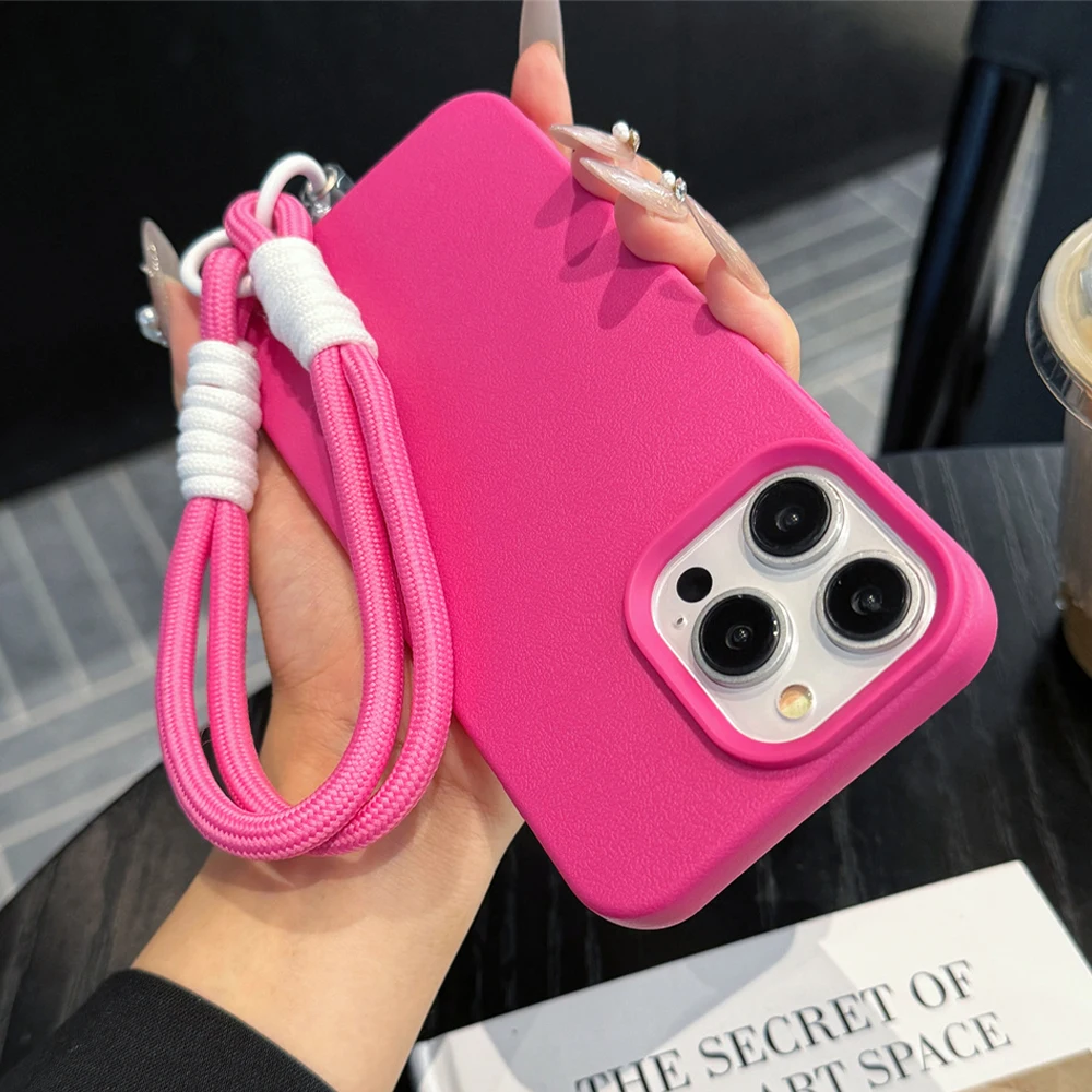 Wrist-Strap-Lanyard-Matte-Phone-Case-For-iPhone-15-16-Pro-Max-14-13-12 ...