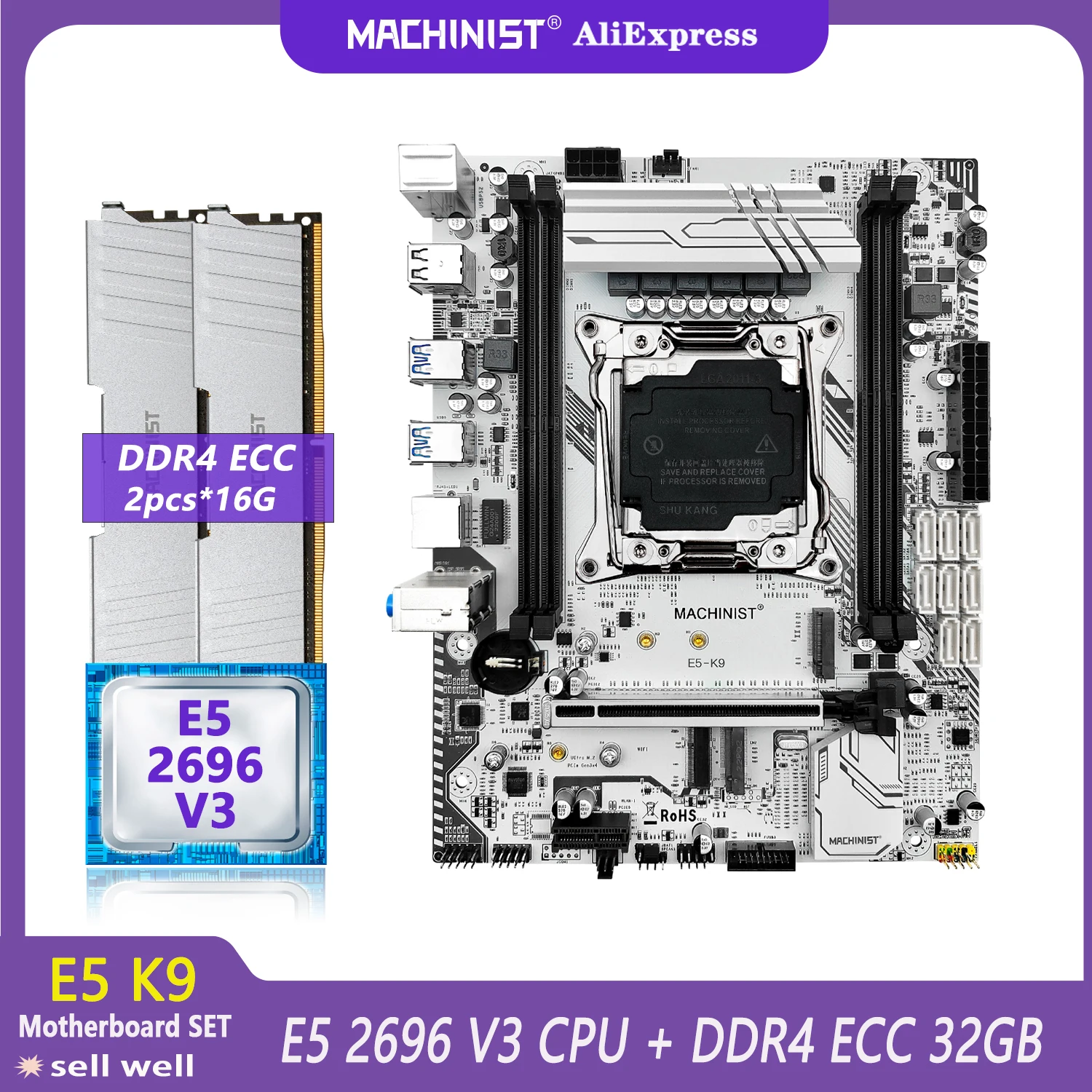 MACHINIST X99 Set K9 Motherboard LGA2011-3 Kit Xeon E5 2696 V3 CPU ...