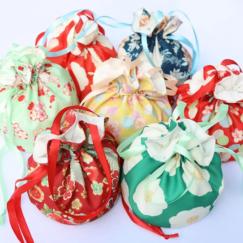 1pcs Kawaii Japanese Kimono Coin Purse Flower Printed Drawstring Tote ...