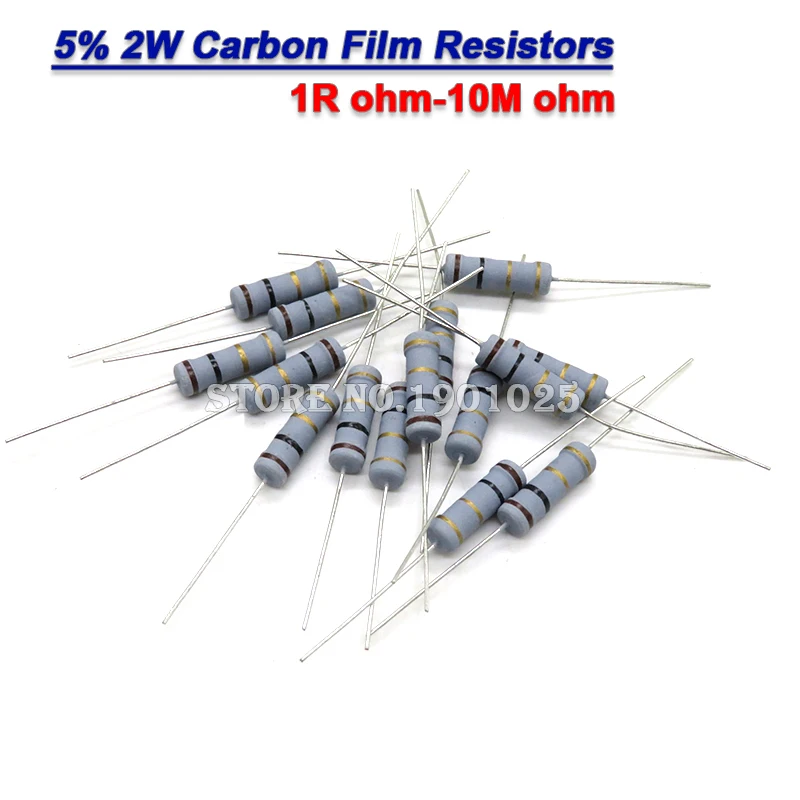 20PCS-5-2W-Carbon-Film-Resistors-1R-10M-10R-15R-47R-100R-220R-1K-10K ...