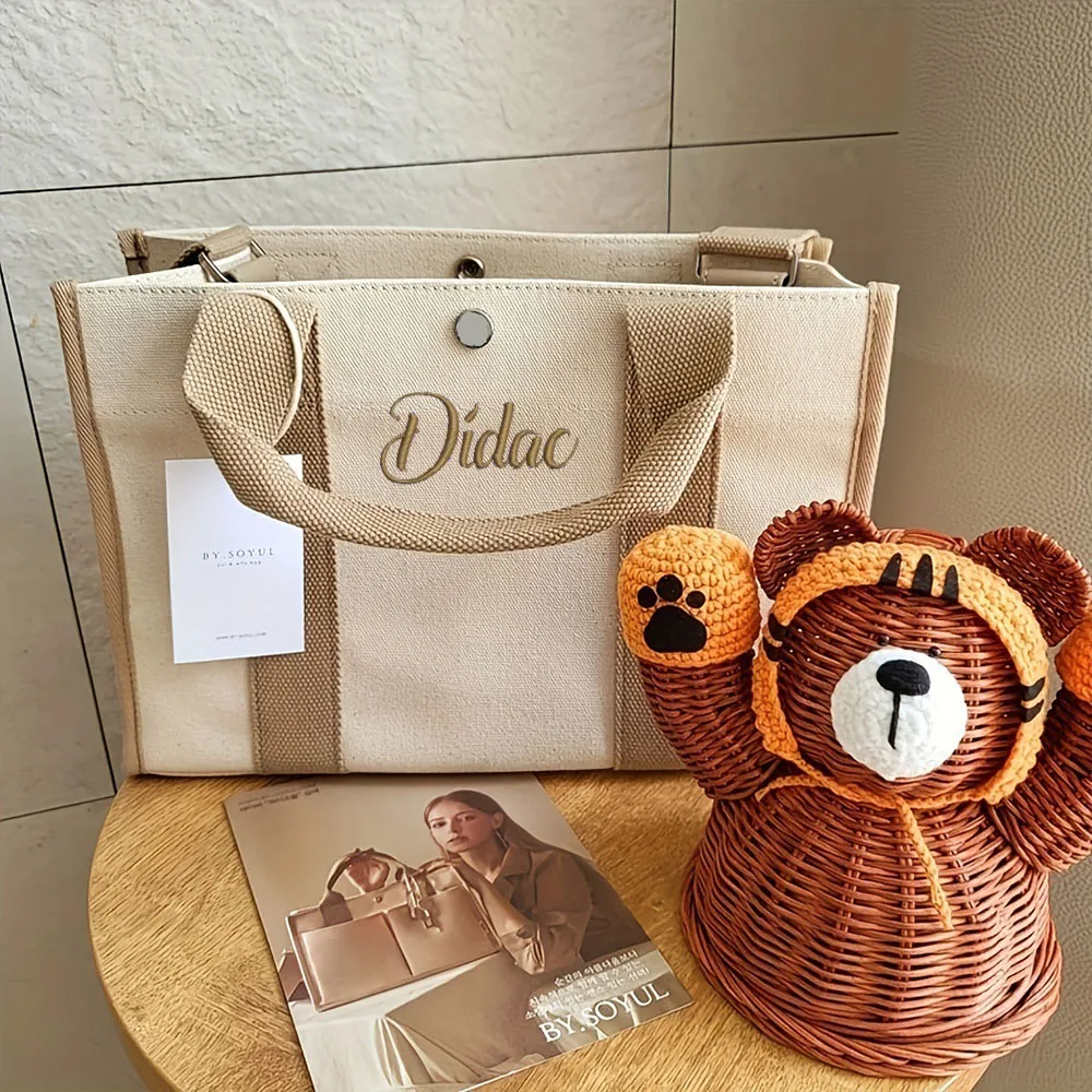 Personalized-Chain-Monogram-Canvas-Tote-Bag-Custom-Shoulder-Bag-Ladies ...