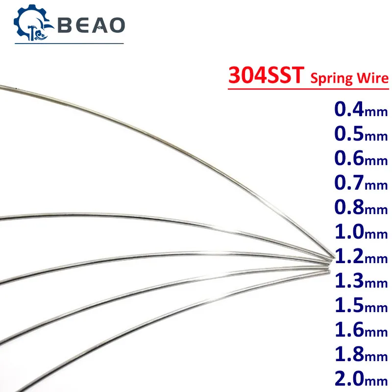 2/5Meters 304 Stainless Steel Spring Wire 0.4/0.5/0.6/0.7/0.8/1/1.2/1.3 ...