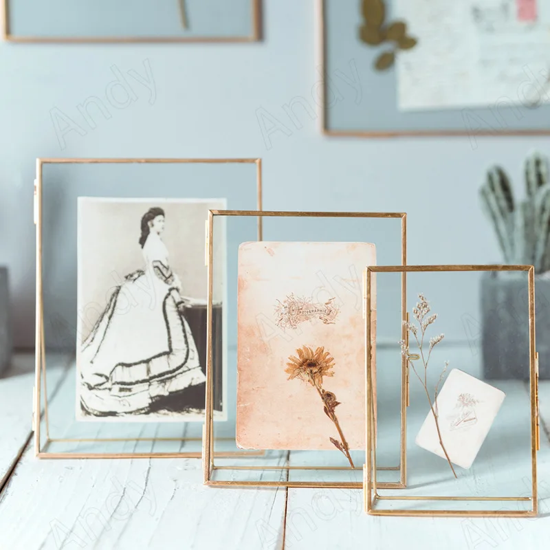 European-Glass-Photo-Frame-Brass-Border-Decorative-Bedroom-Bedside ...