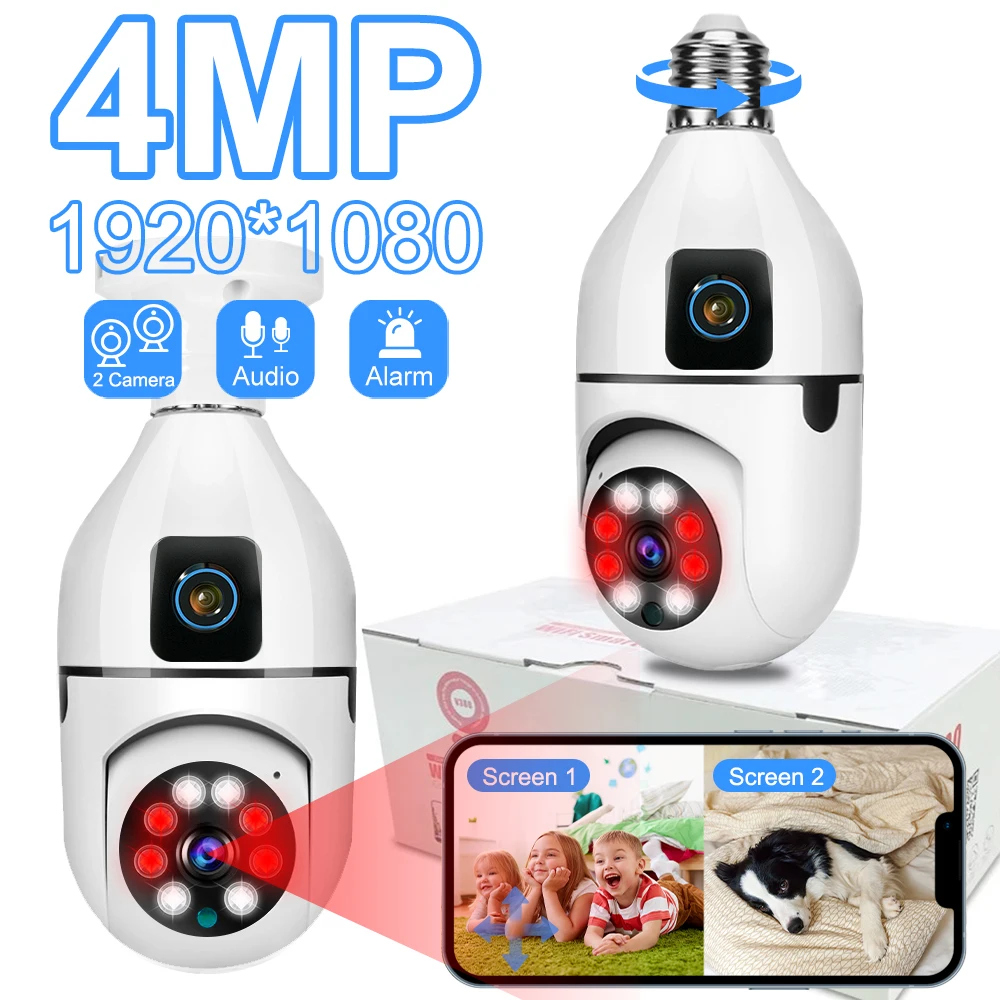 Indoor 4MP Dual Lens Bulb Camera CCTV IP Wifi Camera IP66 Waterproof ...