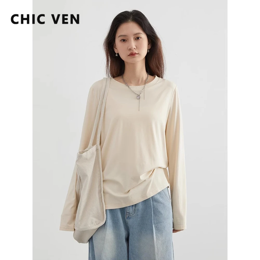 CHIC-VEN-Women-T-Shirts-Solid-Loose-Casual-New-O-Neck-Long-Sleeved ...