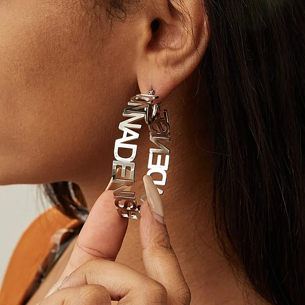 Pendientes de aro grandes con letras personalizadas para mujer, joyería ...