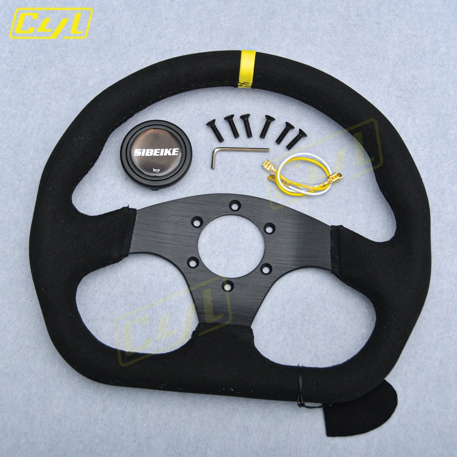 Universal-13inch-D-Shape-Suede-Leather-Steering-Wheel-Flat-Dish-Black ...