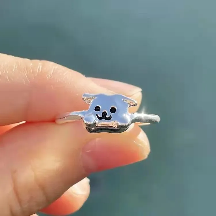 Sweet Cool Style Cute Puppy Ring Cartoon Silly Doggy Minimalist Style ...