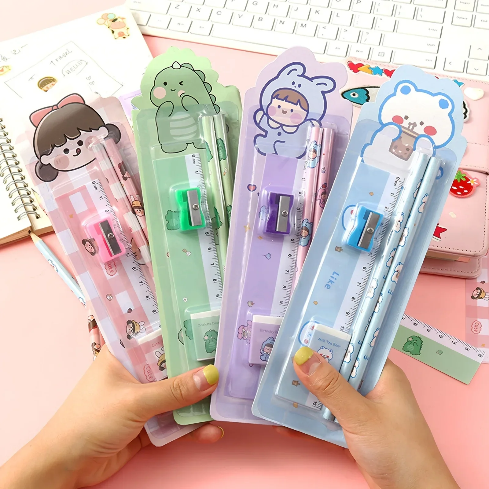 5Pcs-Cute-Cartoon-Pencil-Set-Sharpener-Eraser-Ruler-Gift-for-Kids ...