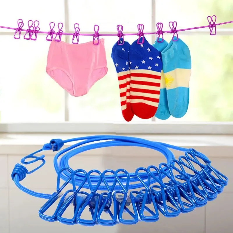 12-clip-Portable-Clothesline-Drying-Rack-Travel-Hanging-Clothes-Hooks ...