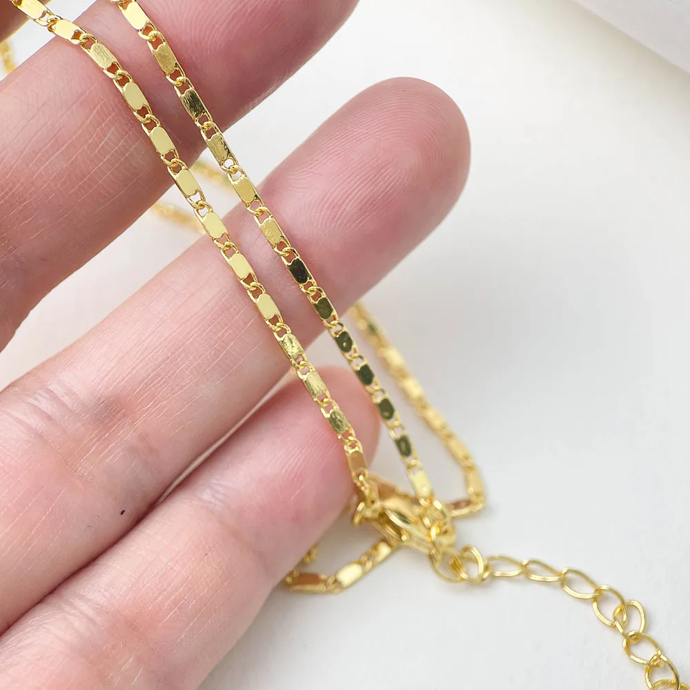 46cm-5cm-1-5mm-Thin-Yellow-Gold-Color-Brass-Tile-Chain-Short-Necklace ...