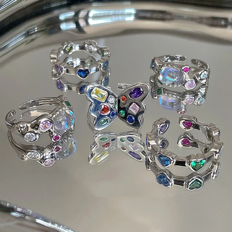 Y2K-Shine-Rings-Crystal-Silver-Color-Rings-For-Women-Cute-Remetic ...