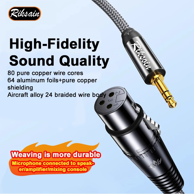 XLR Female to 3.5mm TRS Stereo Audio Cable with Gold-Plated Connectors ...