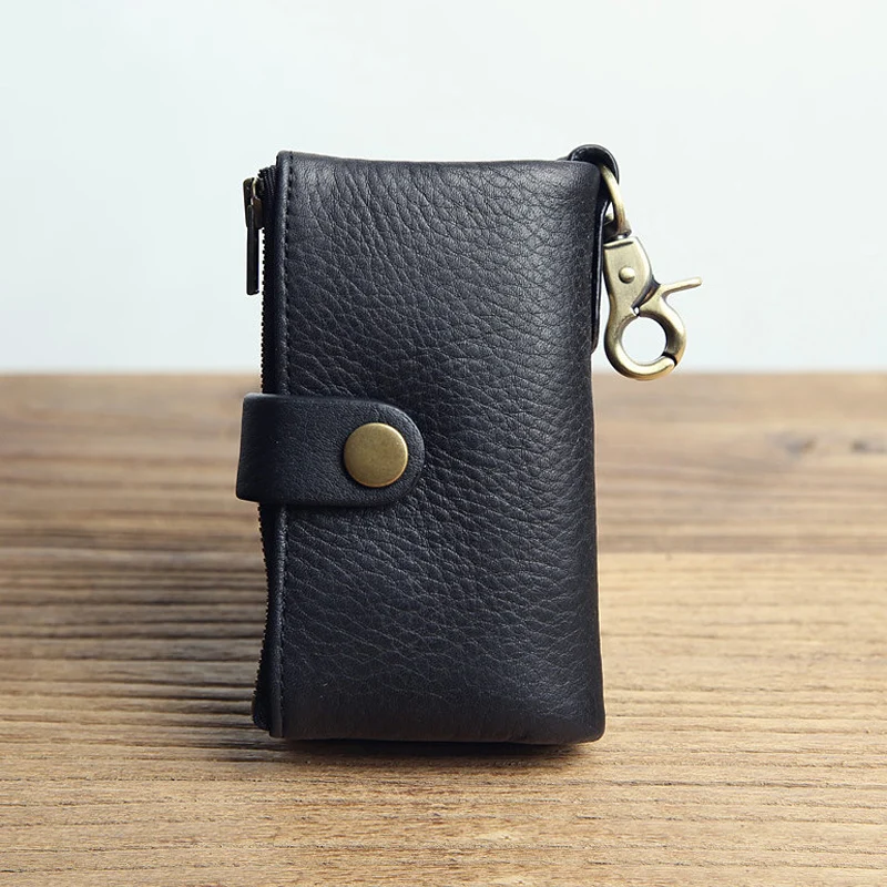 Genuine Leather Key Chain Wallet With Key Ring Cow Leather Wallet With ...