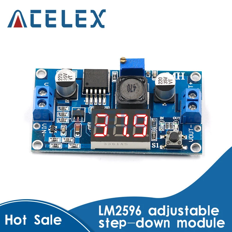 LM2596 BUCK 3A DC DC Voltage Adjustable Step Down Power Module + Blue LED Voltmeter|module led ...