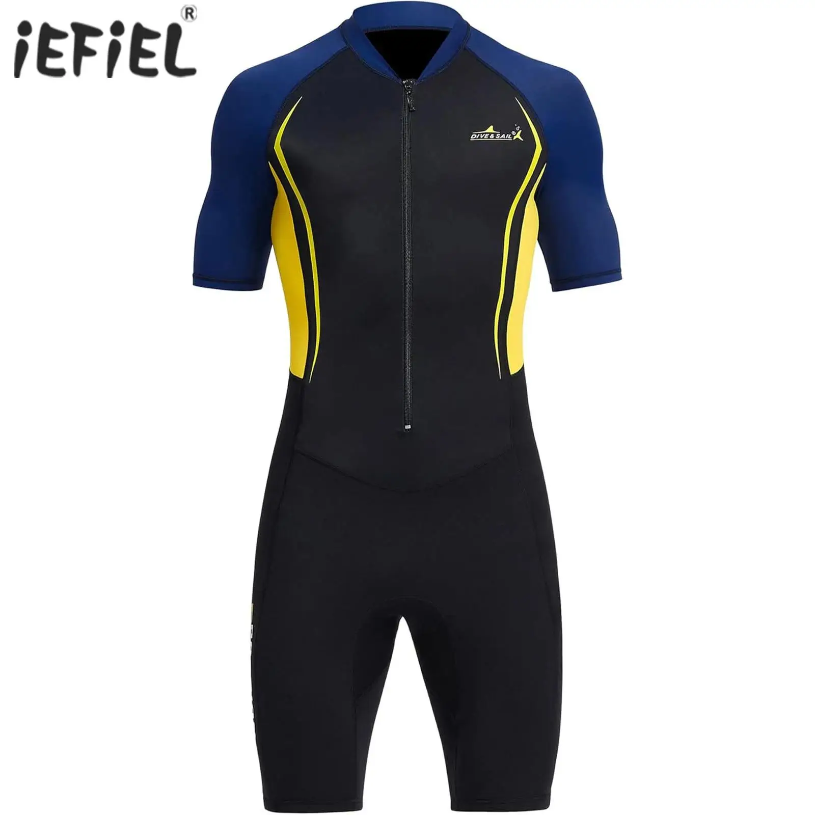 Men 1.5mm Neoprene One Piece Athletic Swimsuit Short Sleeve Front ...