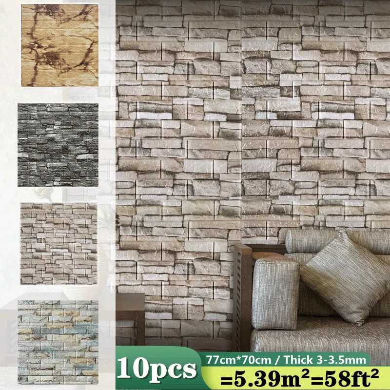 10Pcs-3D-Brick-Wall-Stickers-Decor-Foam-Waterproof-Wall-Covering ...