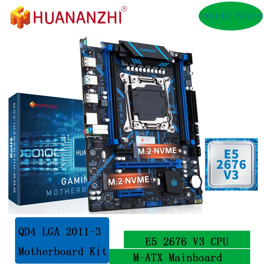 HUANANZHI Kit de Placa Mãe, X99, QD4, LGA, 2011 3, Intel XEON, E5, 2676 ...