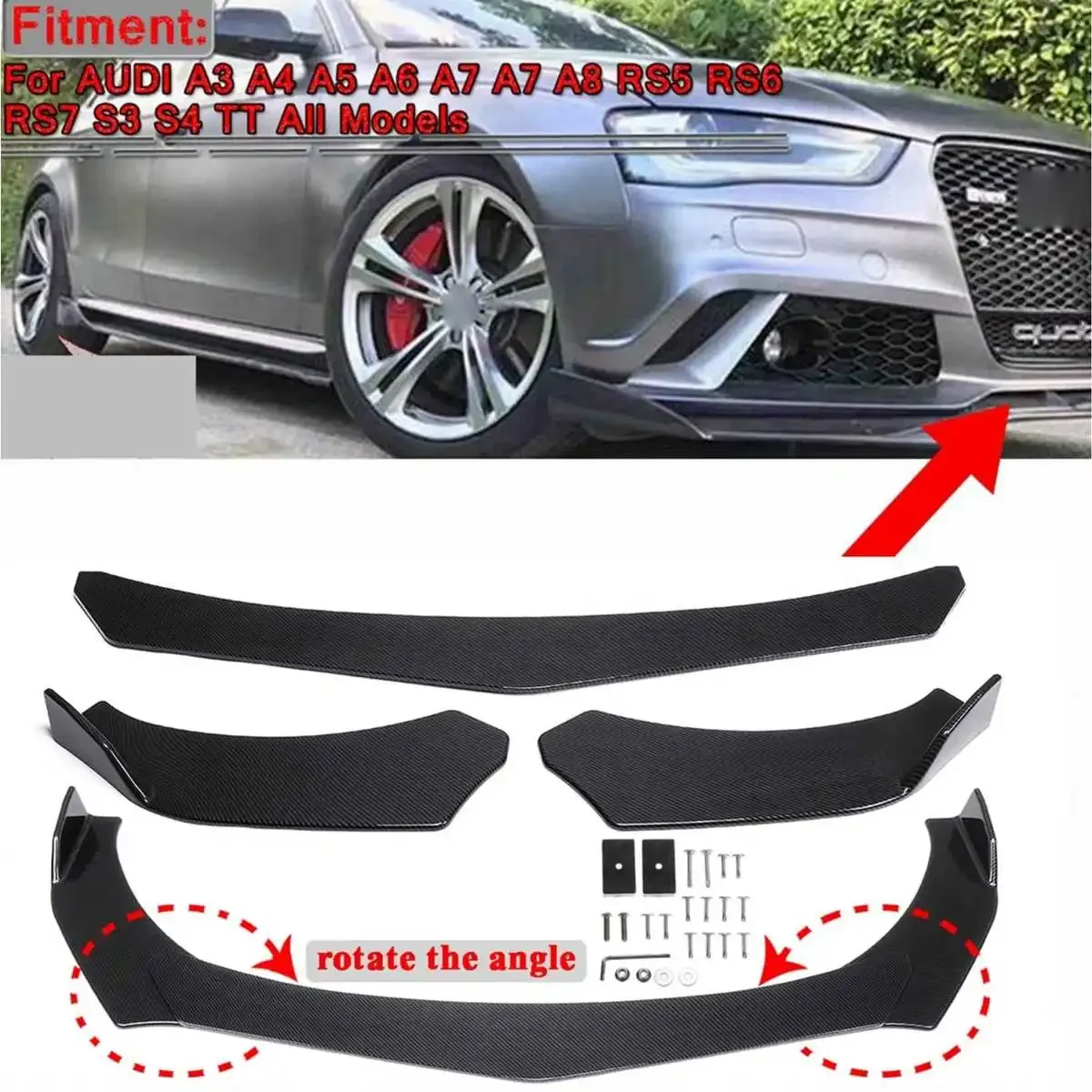 A3-A4-Front-Bumper-Lip-Spoiler-Splitter-Surround-Molding-Cover-Trim ...