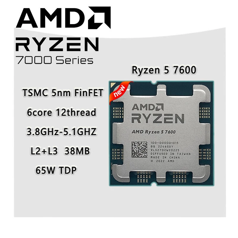 AMD Ryzen 5 7600 R5 7600 3.8 GHz 6 코어 12 스레드 CPU 프로세서, 5NM L3 = 32M 100 ...