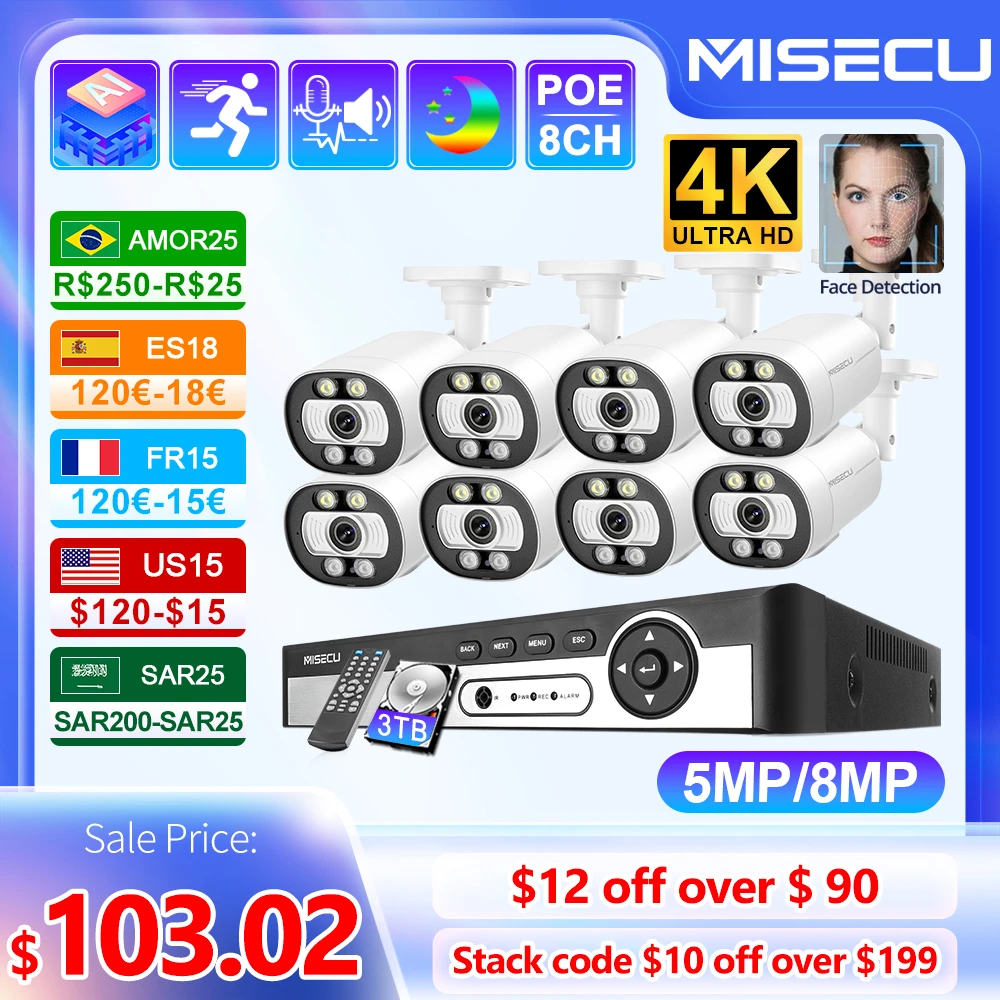 4k 8mp Poe Security Camera System | Video Surveillance System Misecu ...
