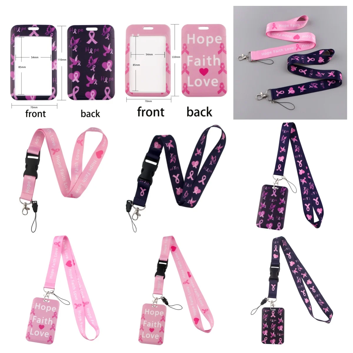 Breast Cancer Awareness Credential Holder Lanyards for Key Neck Strap ...