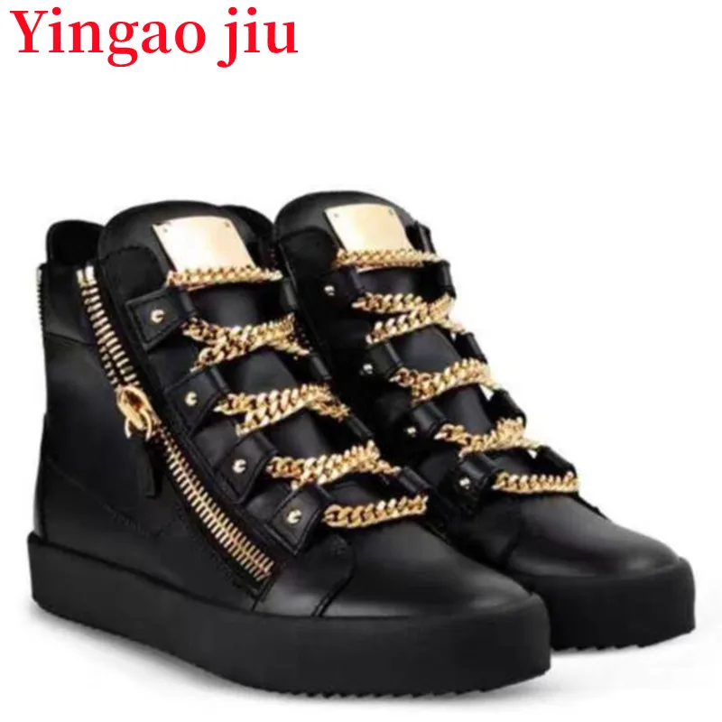 High-Top-Metal-Chain-Fashion-Flat-Casual-Sneakers-Zipper-Luxury-Club ...