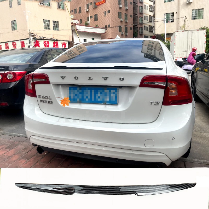 For VOLVO S60 T3 T4 T5 S60L 2012 2017 Trunk Spoiler Carbon Look PU Material M4 Style Rear ...
