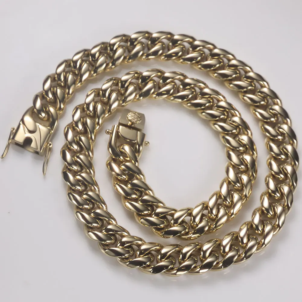 ESKEEM 14K Gold Plated 8mm 12mm Stainless Steel Cuban Chain Hip Hop PVD ...