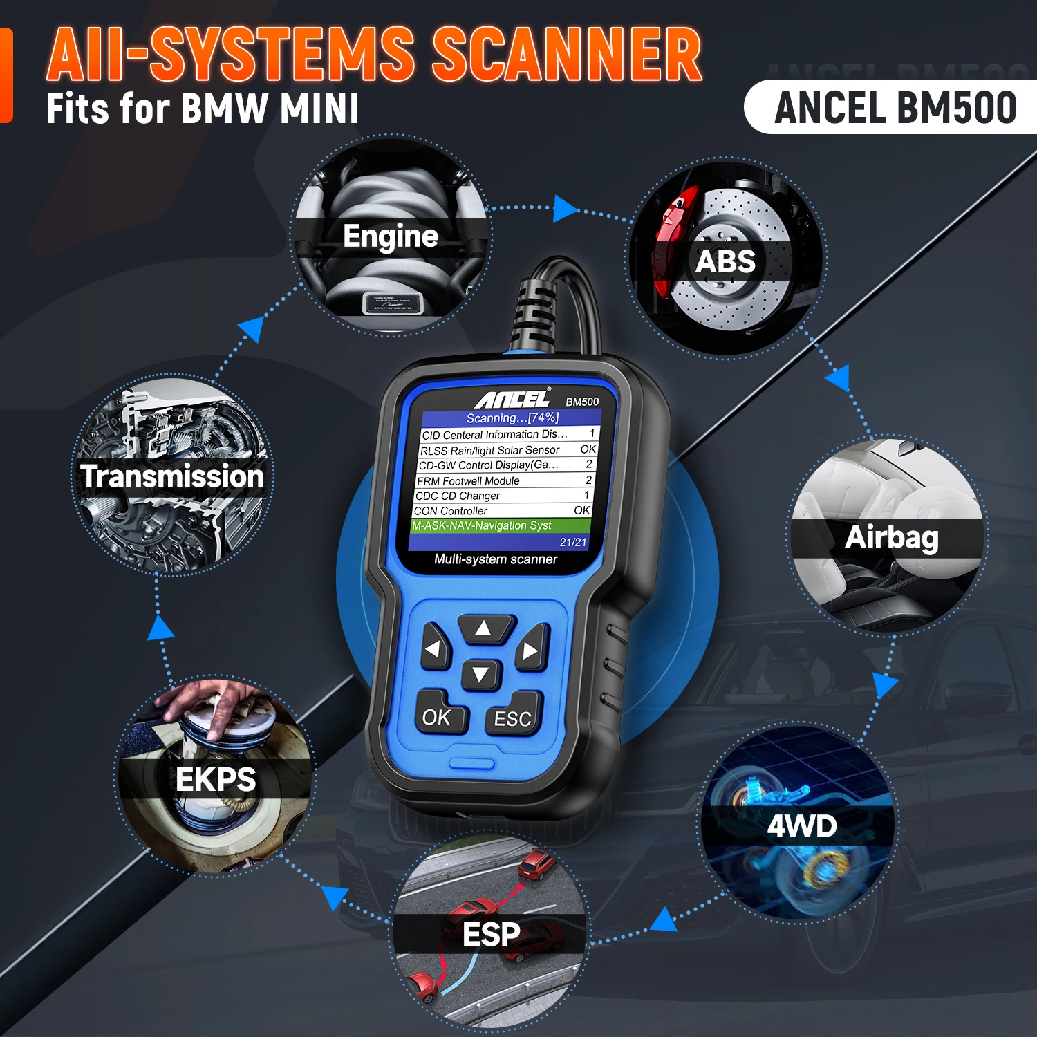 ANCEL BM500 Full System OBD2 Scanner