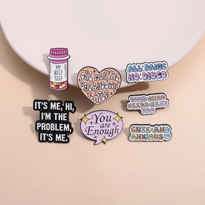 Enamel-Pins-Funny-Quotes-Custom-CUTE-AND-ANXIOUS-Brooches-Lapel-Badges ...