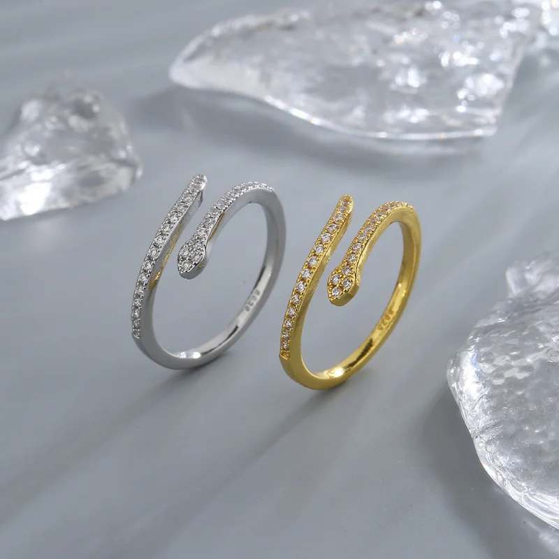 VOQ Silver Color Zircon Serpentine Adjustable Finger Ring Fashion ...
