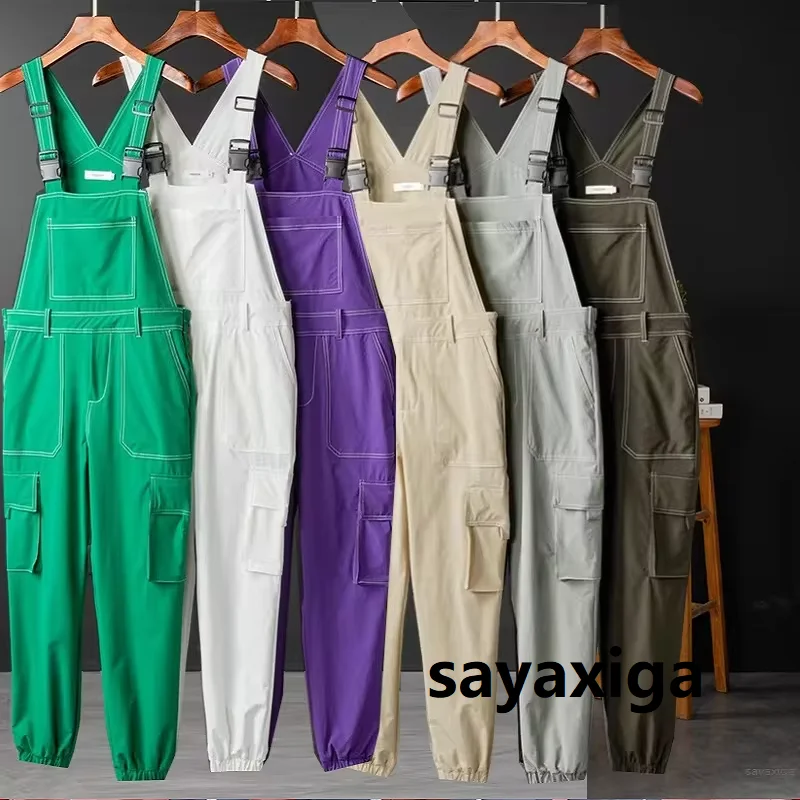 2024Summer Bib Overalls Jumpsuit Motorcycle Cargo Pants Trousers Male ...