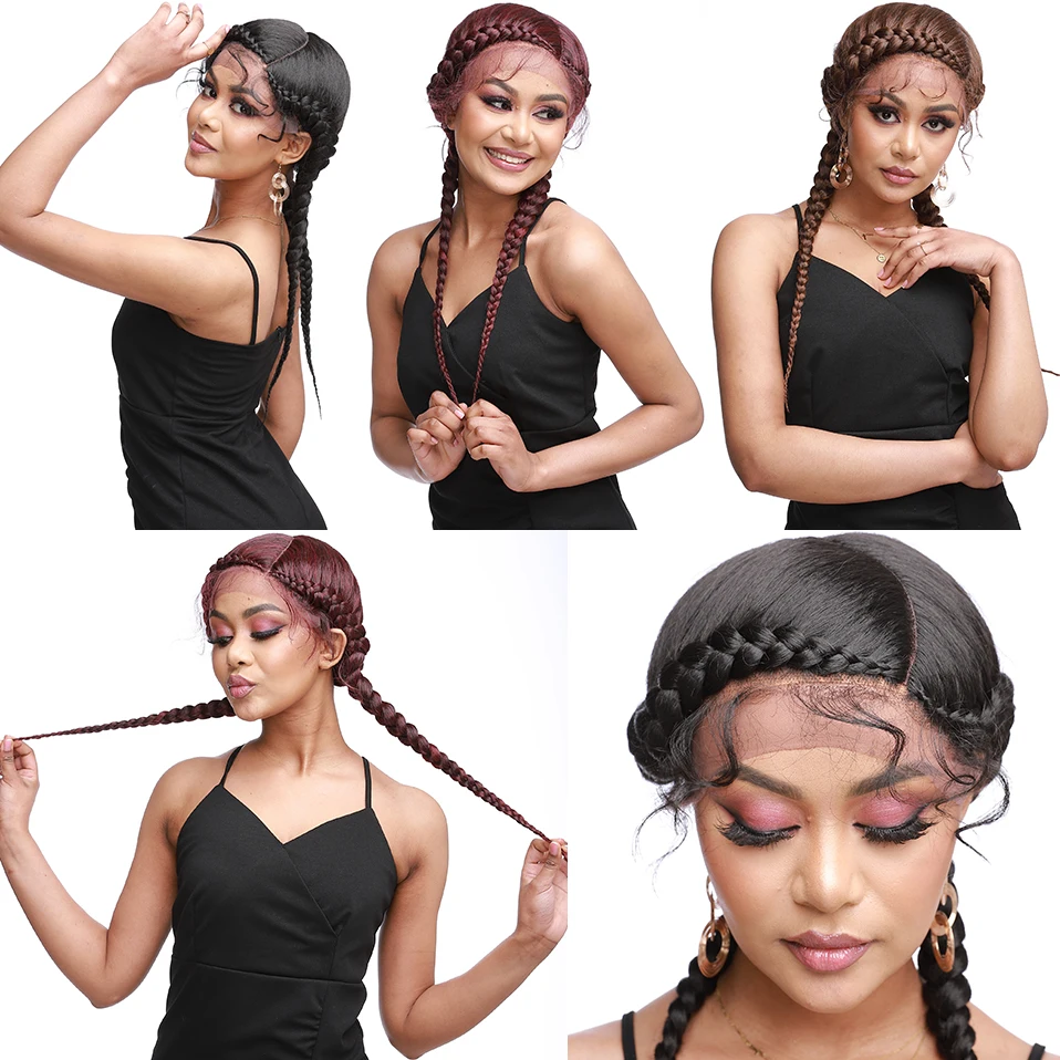 Synthetic 24” Braided Lace Front Wig With Baby Hair Dutch Cornrow ...