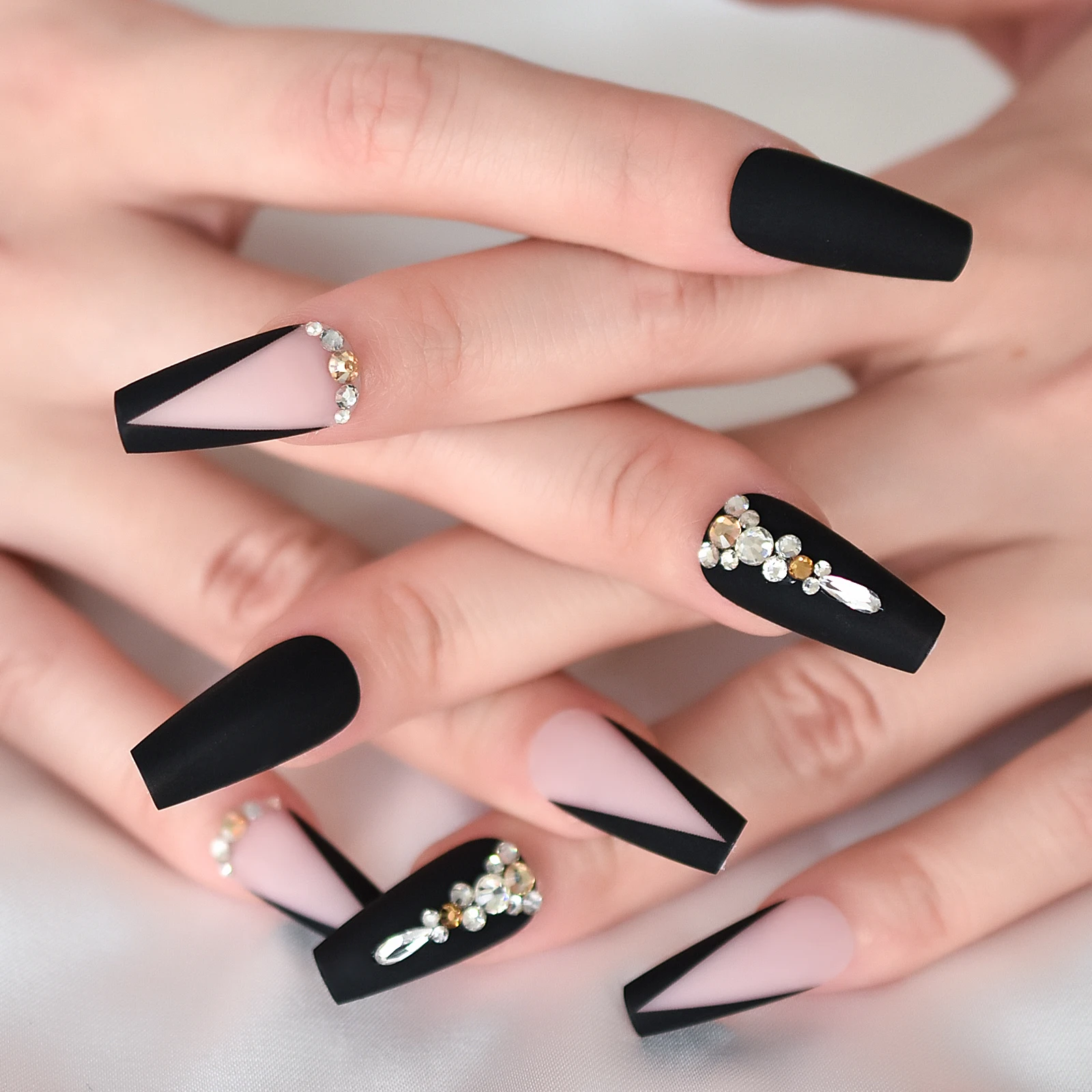 Matte Black French Tip Nails