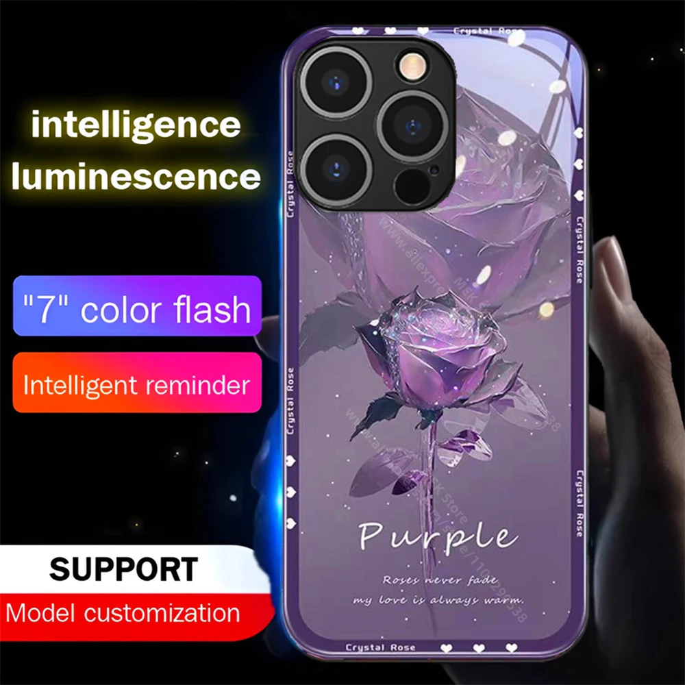 Purple-Crystal-Rose-LED-Calling-Light-Flash-Phone-Case-Smart-Luminous ...