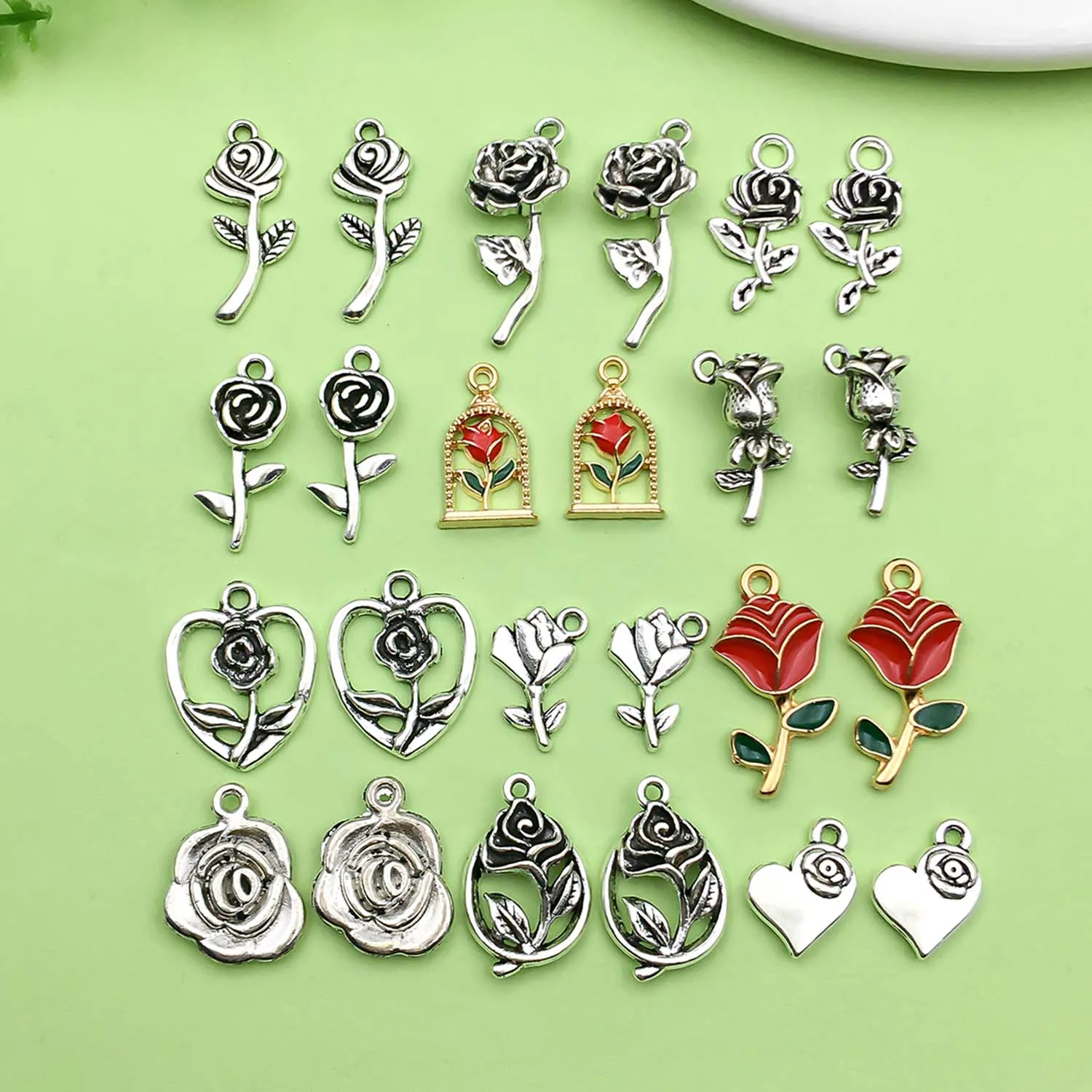 20-24pcs-Retro-Romantic-Rose-Flower-Design-Charms-Alloy-Metal-Pendants ...