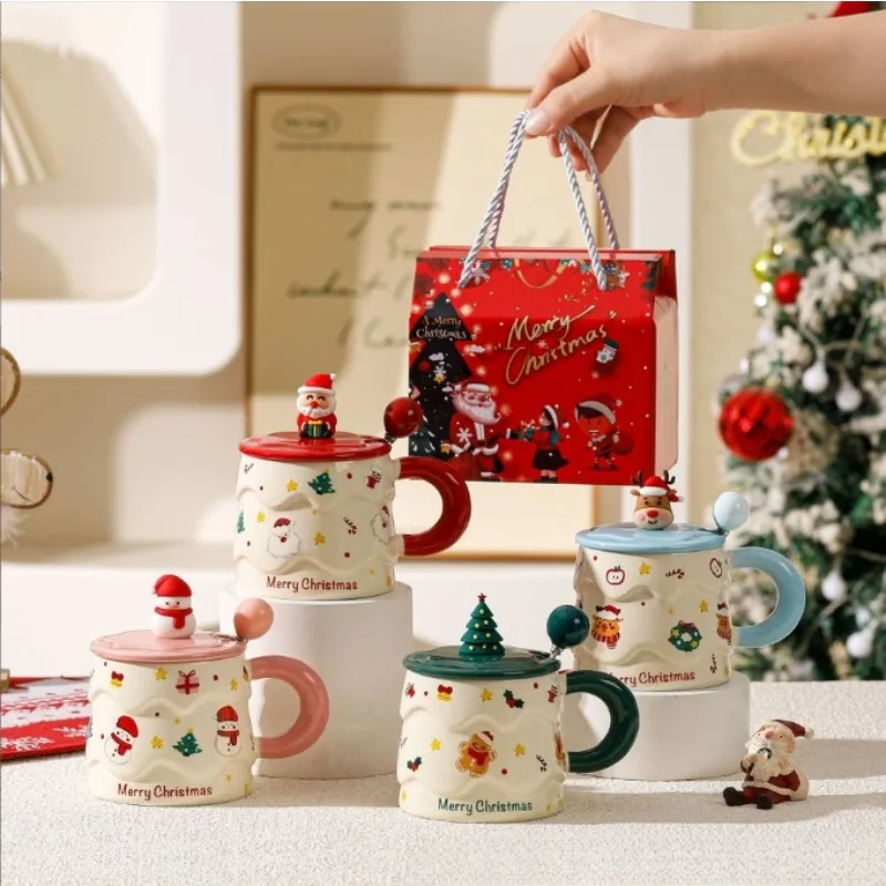 New Christmas ceramic cup with lid, spoon, creative and personalized ...